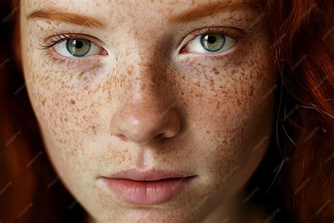 Premium Ai Image Closeup Freckled Face Of Beautiful Ginger Young