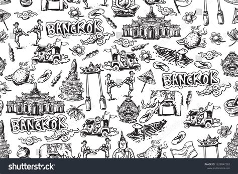 Bangkok Icon Famous Landmark Places Buildings Stock Vector Royalty