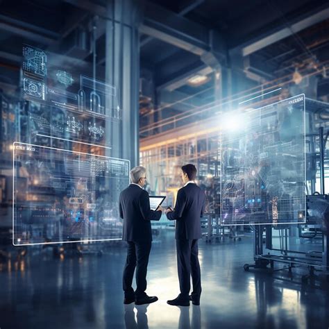 Premium Photo Factory Digitalization Two Industrial Engineers Use Tablet Computer Big Data