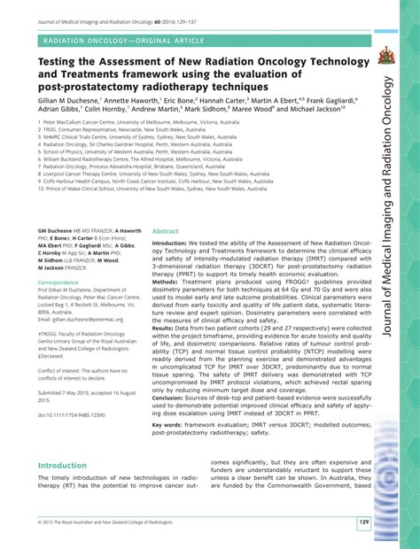 Pdf Testing The Assessment Of New Radiation Oncology Technology And