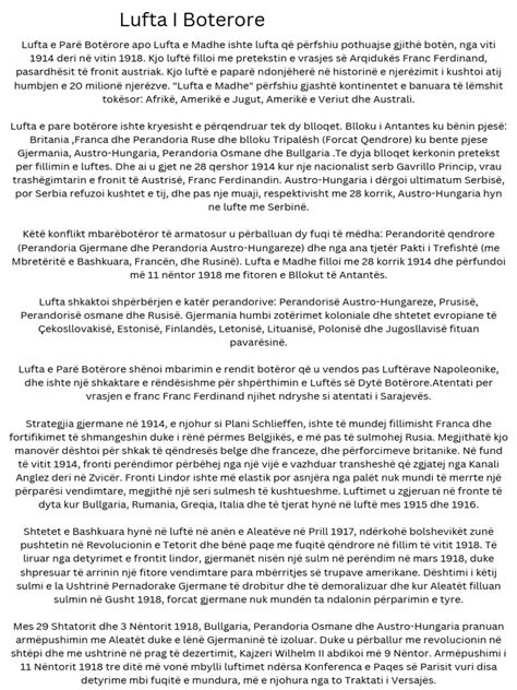 Lufta E Parë Botërore Apo Lufta E Madhe Ishte Lufta Që Përfshiu