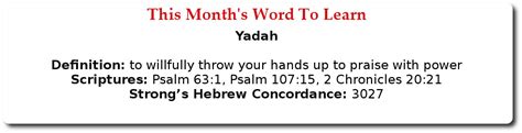 This Month Word To Learn Yadah I Love Praise And Worship