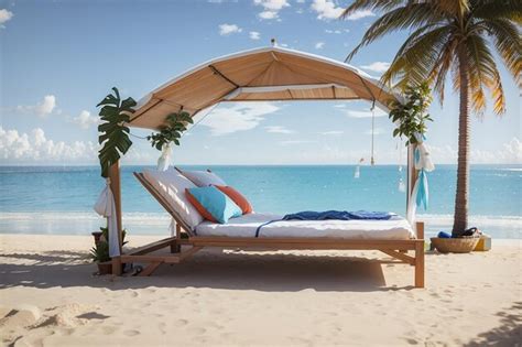 Beach Bed Premium Ai Generated Image
