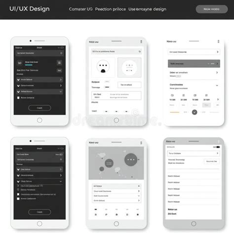 Mobile Ui Ux Design Concepts Displayed On Six Smartphone Screens Stock