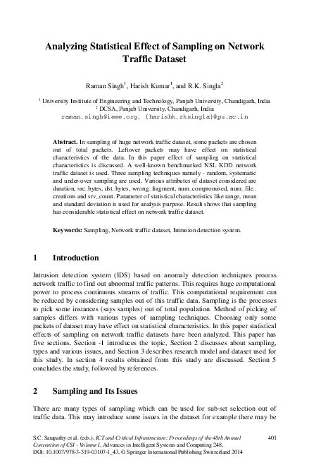 Pdf Analyzing Statistical Effect Of Sampling On Network Traffic Dataset