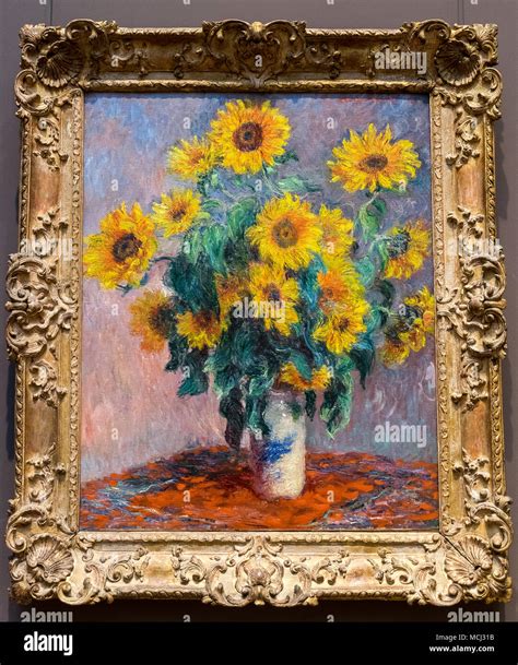 New York City The Met Claude Monet Bouquet Of Sunflowers Stock