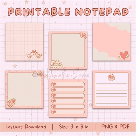Valentine Themed Printable Notepad Romantic Note Sheets Cute Memo Pad Cute Valentine Notes