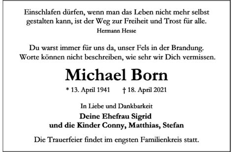 Traueranzeigen Von Michael Born Trauer Anzeigende