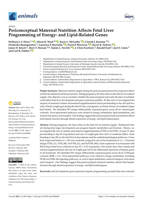 Pdf Periconceptual Maternal Nutrition Affects Fetal Liver Programming
