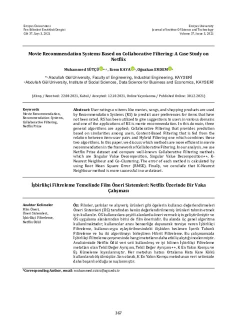 pdf movie recommendation systems based on collaborative filtering a