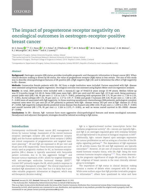 Pdf The Impact Of Progesterone Receptor Negativity On Oncological