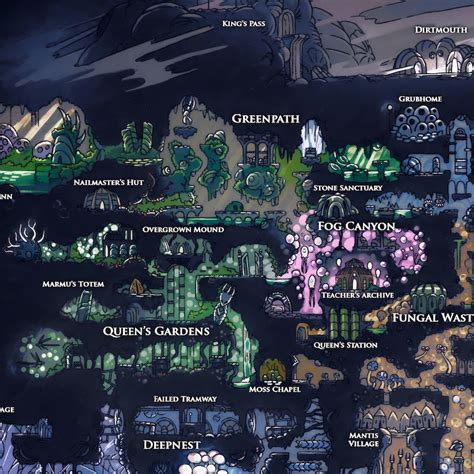 Hallownest Map Poster Hollow Knight Wall Decor Rolled Canvas Print T Video Game Poster