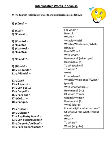 The Spanish Interrogative Words Pdf Grammatical Number Rules