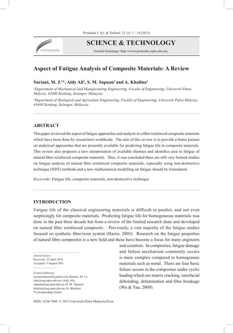 Pdf Aspect Of Fatigue Analysis Of Composite Materials A Review