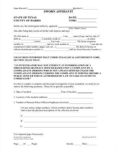 Sworn Affidavit Free Printable Documents