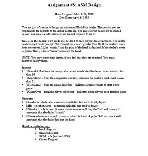 Assignment 8 Asm Design Date Assigned March 29