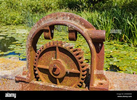 The Sluice Gate Wheels At Cutt Mill On The River Stour Near Hinton St Mary In Dorset And