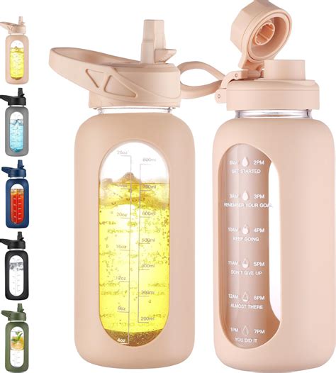 Civago 32 Oz Glass Water Bottle With Straw And Handle