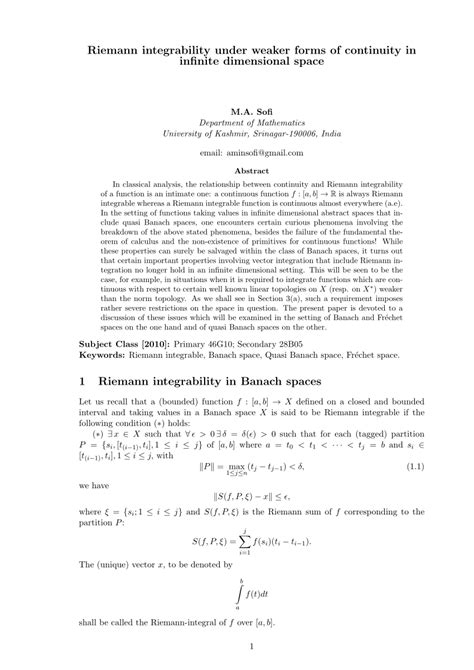 Pdf Riemann Integrability Under Weaker Forms Of Continuity