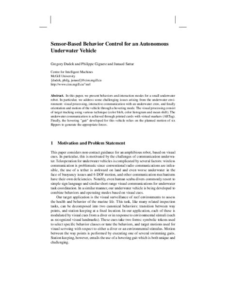 Pdf Sensor Based Behavior Control For An Autonomous