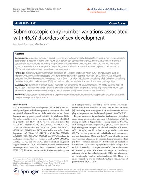 Pdf Submicroscopic Copy Number Variations Associated With 46xy
