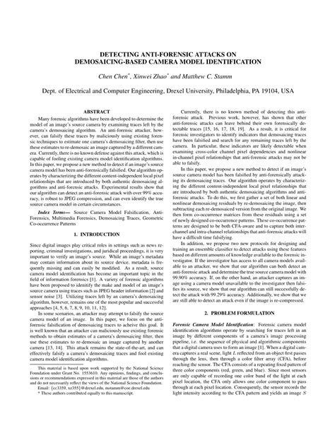 detecting anti forensic attacks on demosaicing based camera model