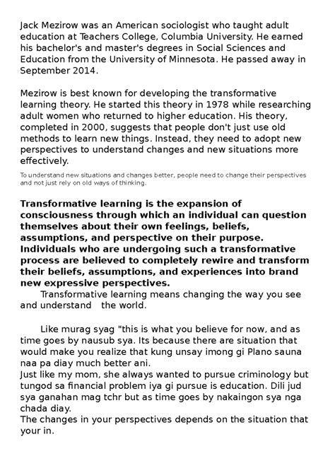 Jack Mezirow Was An American Sociologist Who Taught Adult Education At Teachers College He