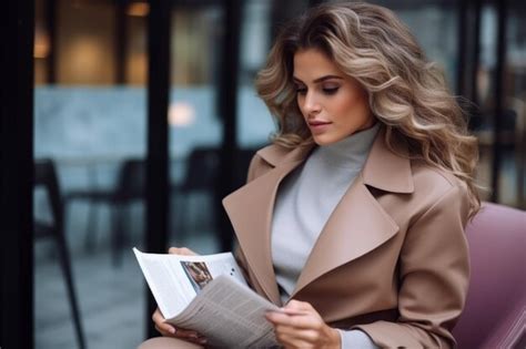 Premium Ai Image Beautiful Female Reading Fashion Magazine