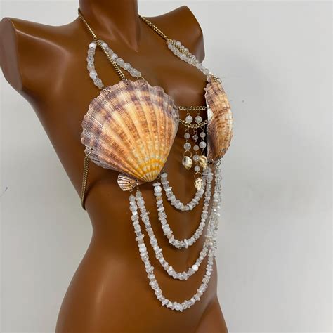 Mermaid Cowrie Shell Chain Top Bra Harness Bikini Top Body Jewelry