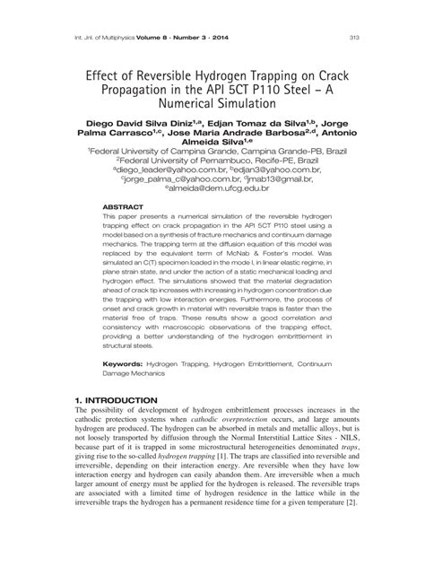 Pdf Effect Of Reversible Hydrogen Trapping On Crack Propagation In