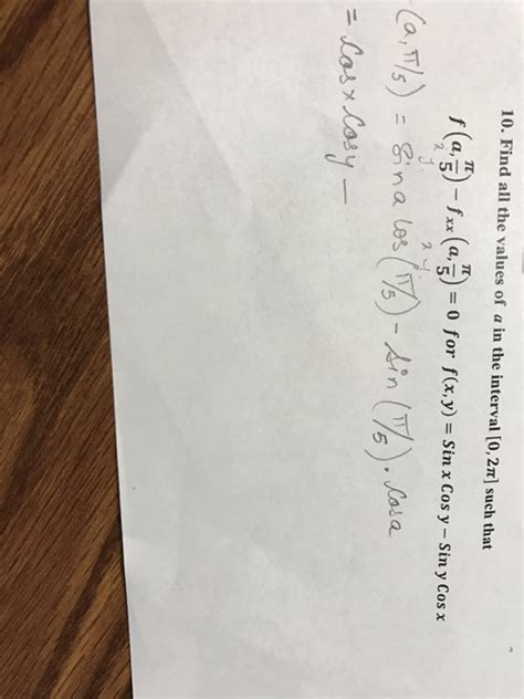 solved find all the values of a in the interval [0 2pi]
