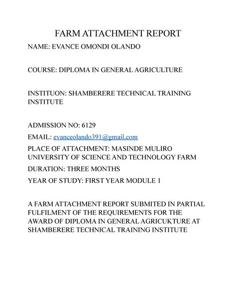 Evance Omondi Final Report Farm Attachment Report Name Evance Omondi Olando Course Diploma