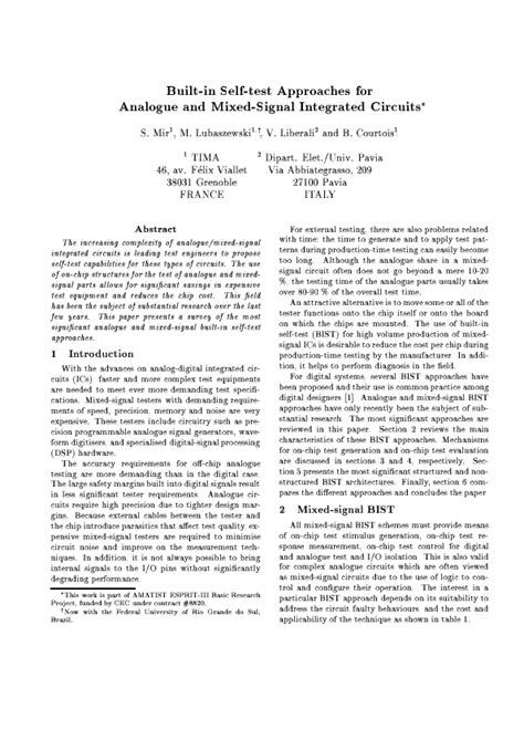 pdf built in self test approaches for analogue and mixed signal