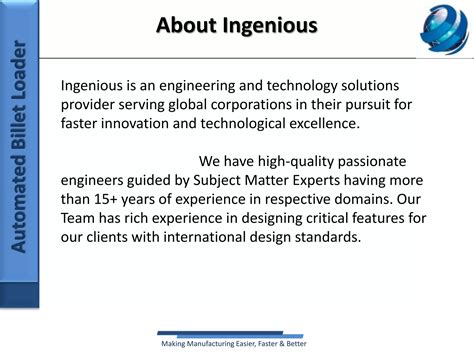 Automated Billet Loader Ingenious Ppt