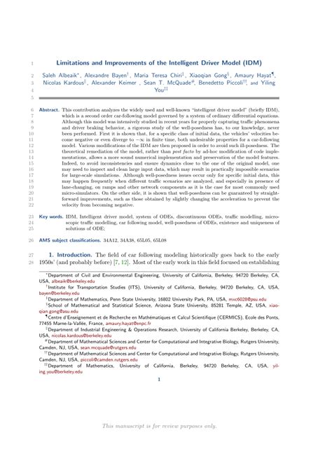 Pdf Limitations And Improvements Of The Intelligent Driver Model Idm