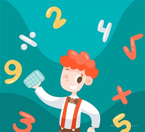 创意男孩和数学符号矢量图 花瓣网