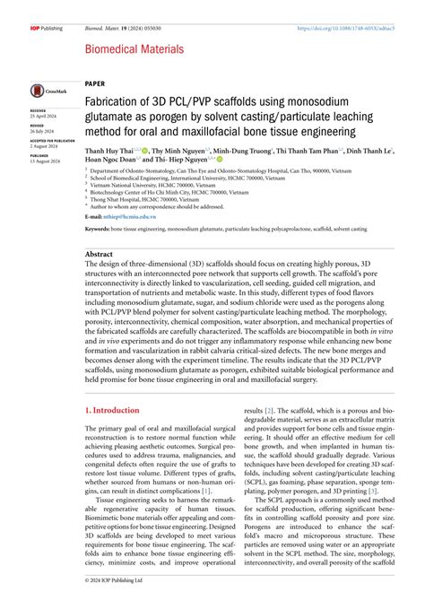 Fabrication Of 3d Pclpvp Scaffolds Using Monosodium Glutamate As Porogen By Solvent Casting