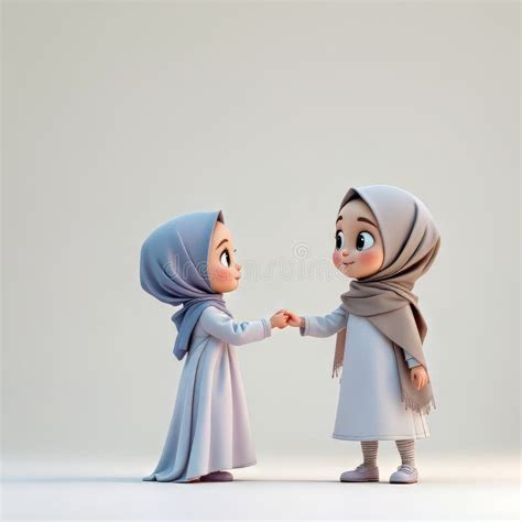 Two Girls Are Holding Hands While Wearing Hijabs And Looking At Each