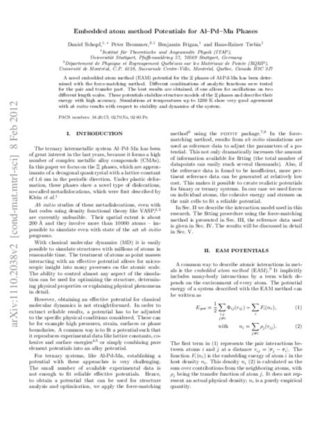 Pdf Embedded Atom Method Potentials For Al Pd Mn Phases