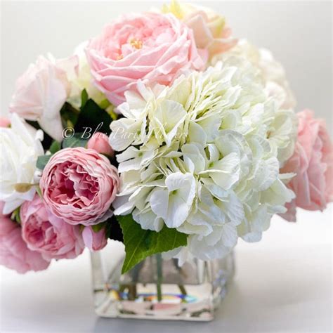 Premium Real Touch Light Pink And White Roses Hydrangeas Blush Peonie
