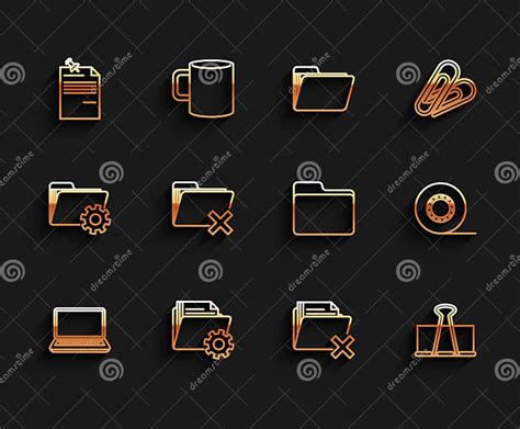 set line laptop folder settings with gears note paper pinned pushbutton delete folder binder