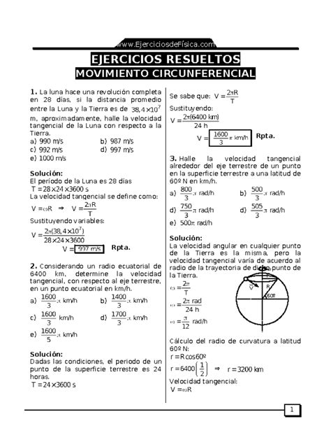 MCU Y MCUV Ejercicios Resueltos EJERCICIOS RESUELTOS MOVIMIENTO CIRCUNFERENCIAL La Luna