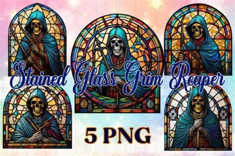 2 Stained Glass Grim Reaper Butterfly Illustrations Designs And Graphics