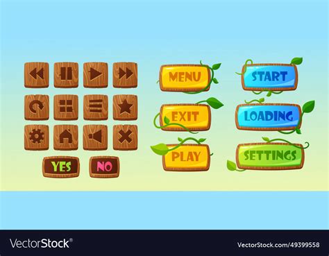 game menu interface wooden board with buttons vector image