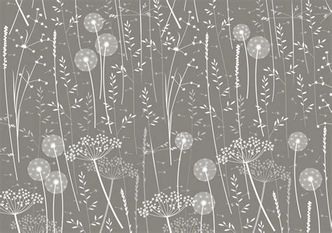 Beautiful Dandelion Vinyl Wallpaper Gray Floral Wall Mural Botanical
