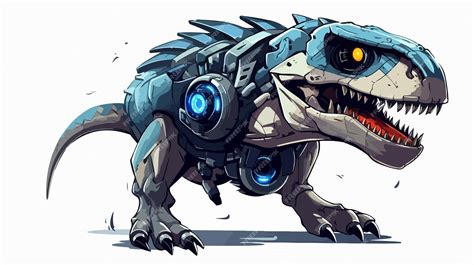 Futuristic Cyberpunk Dinosaur Bot Drone View Illustration Premium Ai
