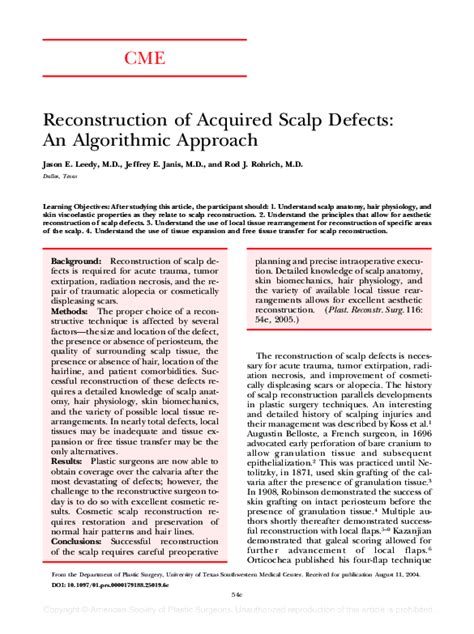 Pdf Reconstruction Of Acquired Scalp Defects An Algorithmic Approach