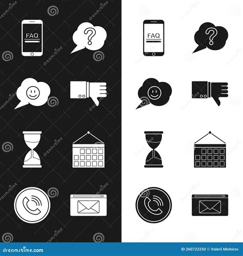 Set Dislike Speech Bubble With Smile Face Mobile Faq Information Question Hourglass
