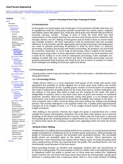Crop Process Engineering Lesson 4 Processing Of Farm Crops Pr