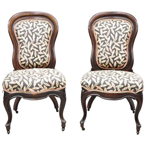 Laminated Rosewood John Henry Belter Victorian Slipper Lounge Chairs A